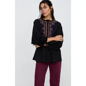 RAFFYA Anai Embroidered Blouse - Black