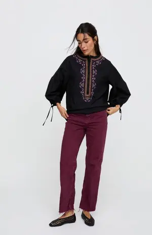 RAFFYA Anai Embroidered Blouse - Black