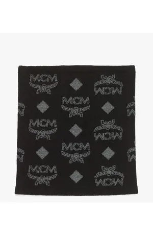 Mcm Monogram Wool Jacquard Neck Warmer - Black