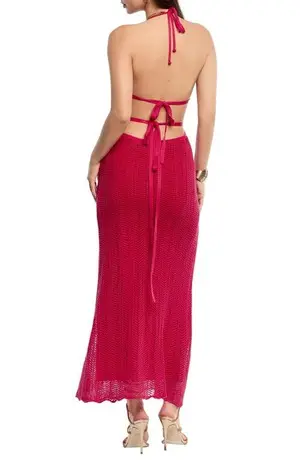 CAPITTANA Ariel Crochet Halter Maxi Dress - Red