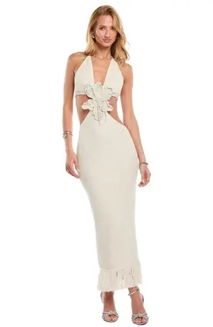 CAPITTANA Starla Cutout Crochet Maxi Dress - Beige