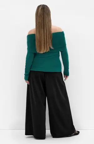 City Chic Florence Foldover Off-the-shoulder Sweater - Jade