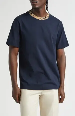 Burberry Ryan Check Trim T-shirt - Navy