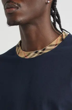 Burberry Ryan Check Trim T-shirt - Navy