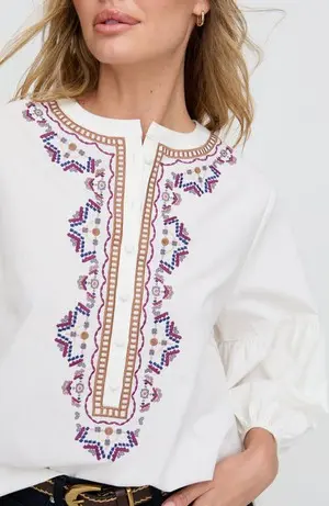 RAFFYA Anai Embroidered Blouse - Cream