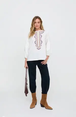 RAFFYA Anai Embroidered Blouse - Cream
