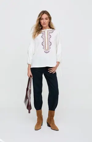 RAFFYA Anai Embroidered Blouse - Cream