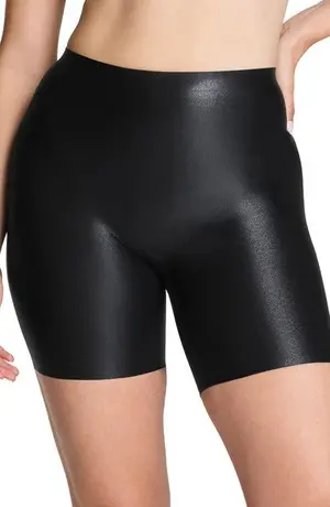 Spanx Spanxshape™ Luxeshine Mid-thigh Short - Very Black Gunmetal Foil