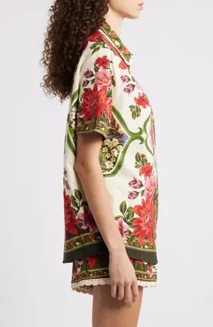 Farm Rio Wonder Rio Crochet-trimmed Button-up Shirt - Sand