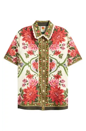 Farm Rio Wonder Rio Crochet-trimmed Button-up Shirt - Sand