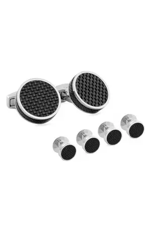 Tateossian Carbon Fiber Formal Cuff Link And Shirt Stud Set - Black