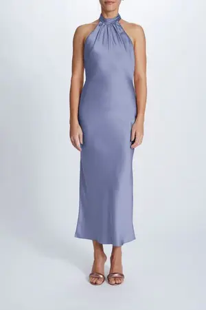 Amsale High-neck Halter Cocktail Dress - Slate
