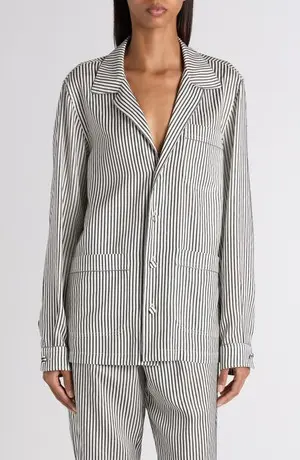 TOM FORD Stripe Silk Button-up Pajama Shirt - Black/white