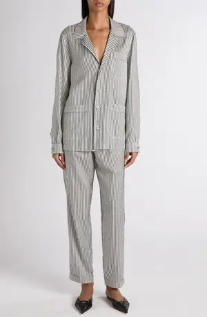 TOM FORD Stripe Silk Button-up Pajama Shirt