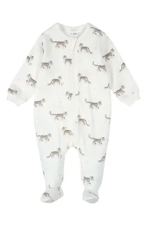 PETIT LEM Snow Leopard Fitted One-piece Footie - Off White