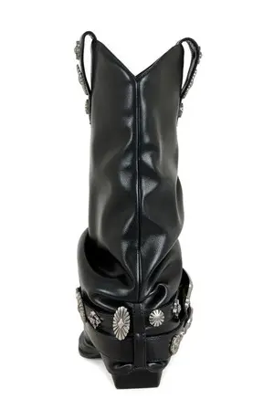 AZALEA WANG Ashraf Studded Western Boots - Black