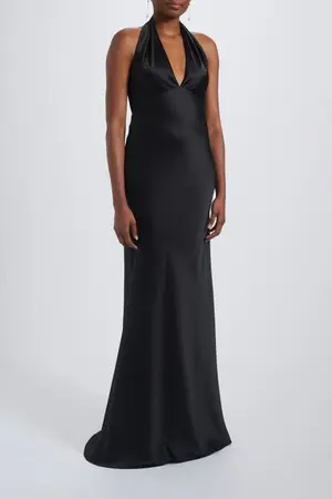 Amsale V-neck Fit-to-flare Halter Gown