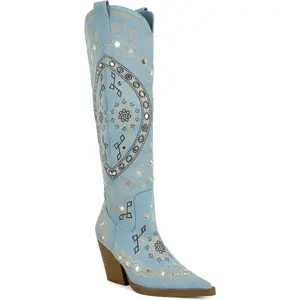 AZALEA WANG Aamina Over-the-knee Western Boot - Denim