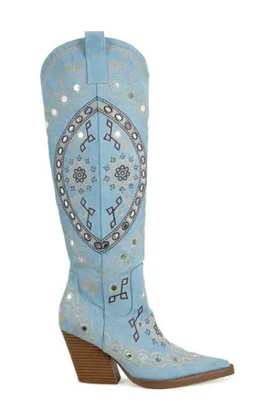 AZALEA WANG Aamina Over-the-knee Western Boot - Denim