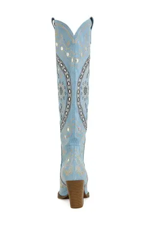 AZALEA WANG Aamina Over-the-knee Western Boot - Denim