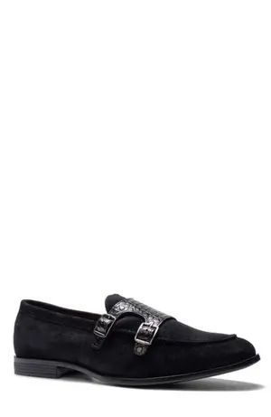CARLOS BY CARLOS SANTANA Virtuoso Double Monk Loafer - Black Croco Print
