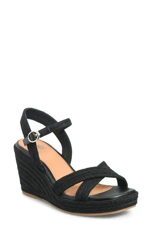 SOFFT Newbury Espadrille Ankle Strap Platform Wedge Sandal - Black
