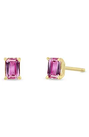 Zoe Chicco 14k Gold Emerald Cut Stud Earrings - Yellow Gold/pink Saphire