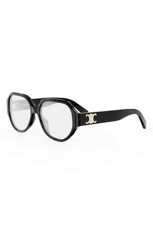 Celine Triomphe 56mm Geometric Eyeglasses - Shiny Black