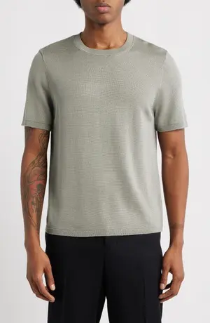 OPEN EDIT Short Sleeve Crewneck Sweater - Green Chaparral