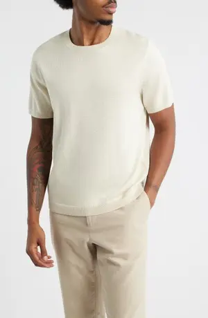 OPEN EDIT Short Sleeve Crewneck Sweater - Ivory Dove