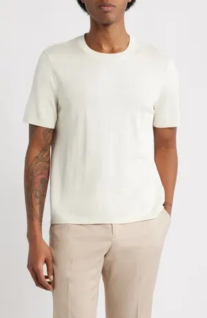 OPEN EDIT Short Sleeve Crewneck Sweater - Ivory Egret