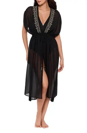 MIRACLESUIT® Beaded Embrodiered Georgette Cover-up - Black