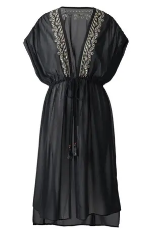 MIRACLESUIT® Beaded Embrodiered Georgette Cover-up - Black