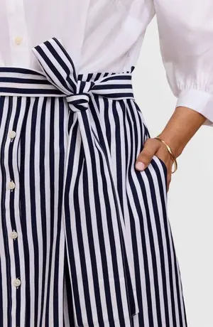 Foxcroft Esther Belted Stripe & Paisley Print Shirtdress - White Multi