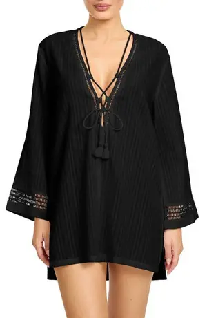 Robin Piccone Marina Lace-up Cover-up Tunic - Black