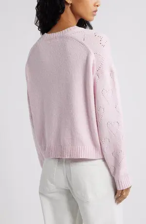 Bp. Pointelle Heart Cotton Blend Sweater - Pink Soda