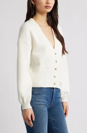 OPEN EDIT Ribbed Waist Cardigan - Ivory