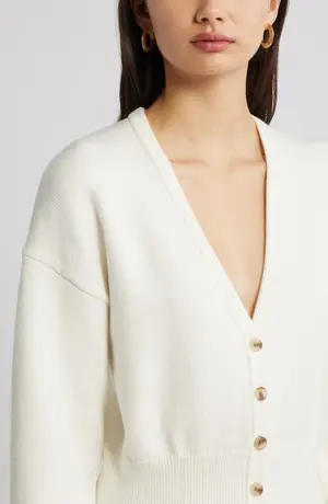 OPEN EDIT Ribbed Waist Cardigan - Ivory