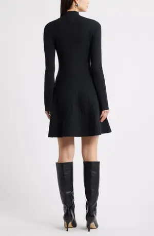 OPEN EDIT Mock Neck Long Sleeve Sweater Dress - Black