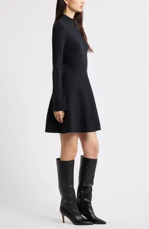 OPEN EDIT Mock Neck Long Sleeve Sweater Dress - Black