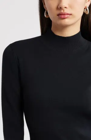 OPEN EDIT Mock Neck Long Sleeve Sweater Dress - Black