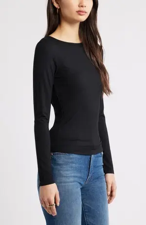 OPEN EDIT Cowl Back Long Sleeve Shirt - Black