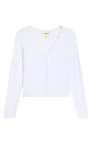 OPEN EDIT Daydream Lace Trim Rib Button-up Lounge Top - White