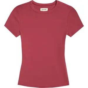 OPEN EDIT Rib Short Sleeve Shirt Red Ruby