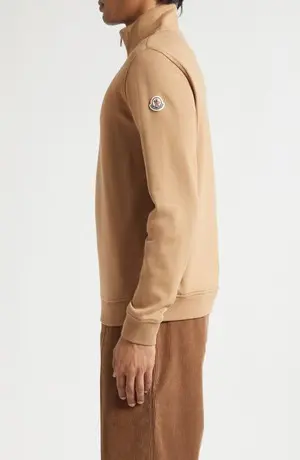 Moncler Embroidered Logo Patch Fleece Quarter Zip Sweatshirt