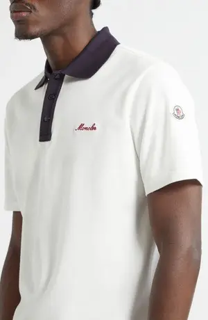Moncler Logo Patch Cotton Piqué Polo - Silk White