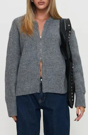 Princess Polly Lexene Zip Cardigan - Grey