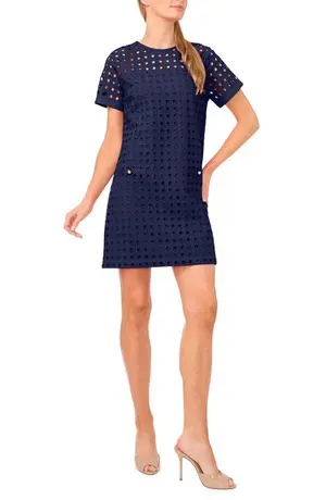 CECE DUPRAZ Circle Eyelet Shift Dress - Classic Navy