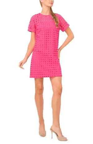 CECE DUPRAZ Circle Eyelet Shift Dress - Pink Taffy