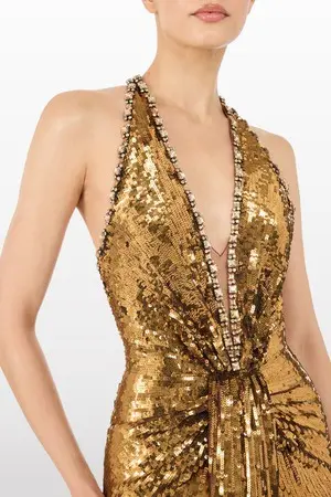 Jenny Packham Lisette Sequin-embellished Maxi Dress - Bronze